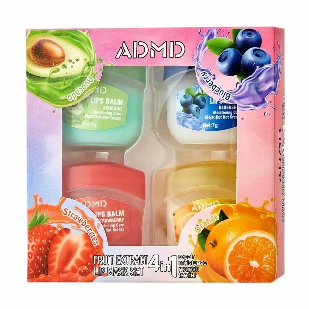 Набор бальзамов для губ Fruit Lip Balm Set / Успокаивает потрескавшиеся губы благодаря свежему фруктовому аромату / Легкая и нежирная текстура