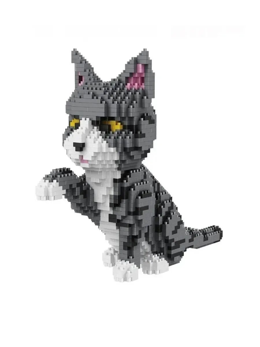 3д Конструктор Серый кот 3D из миниблоков