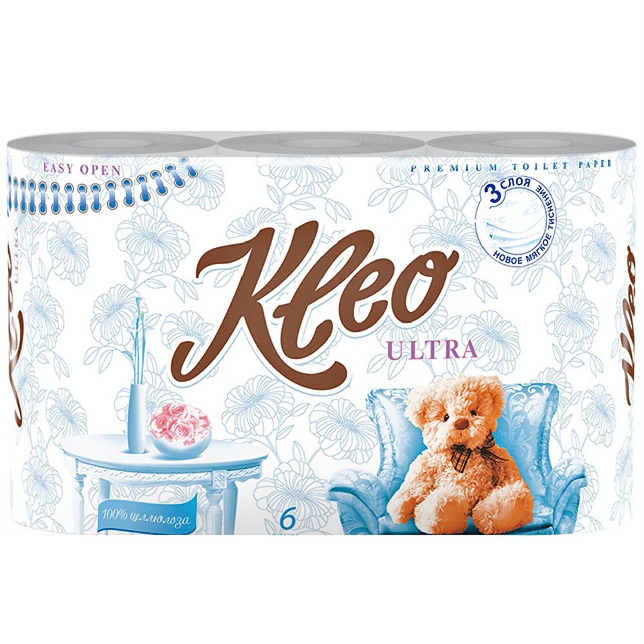Бумага туалетная KLEO Ultra 6 шт/уп. 3-слойные 144 листов без аромата