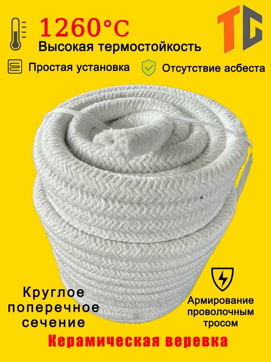 Керамический шнур круглого сечения! Керамоволокнистый огнеупорный шнур! Герметизация и теплоизоляция печи!