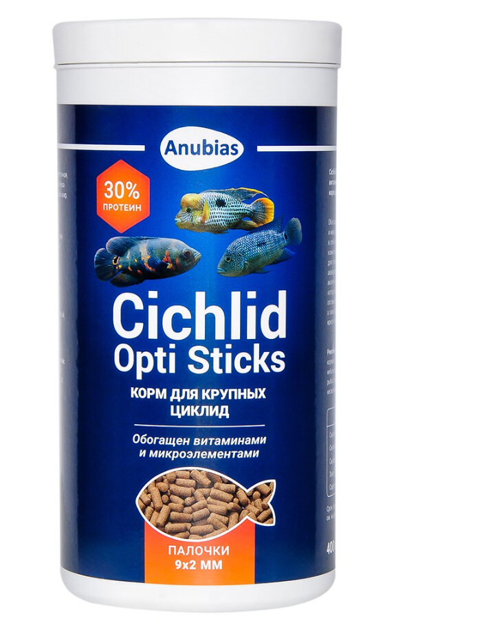 Корм для крупных цихлид Anubias Cichlid Opti Sticks, палочки, 400 г