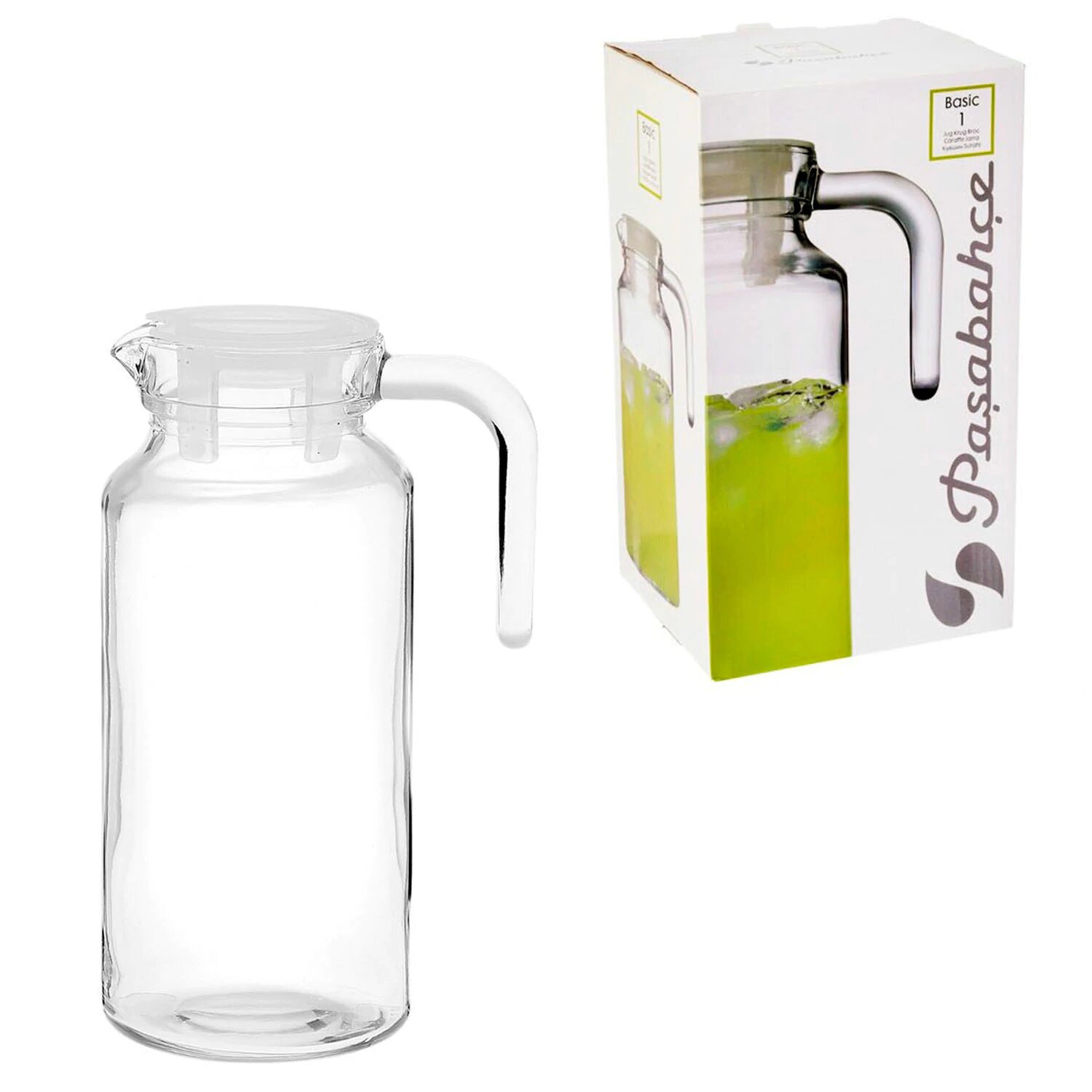 Кувшин прозрачный с крышкой, объем 1300 мл, стекло, PASABAHCE "бейзик", фирменная подарочная упаковка, 43964