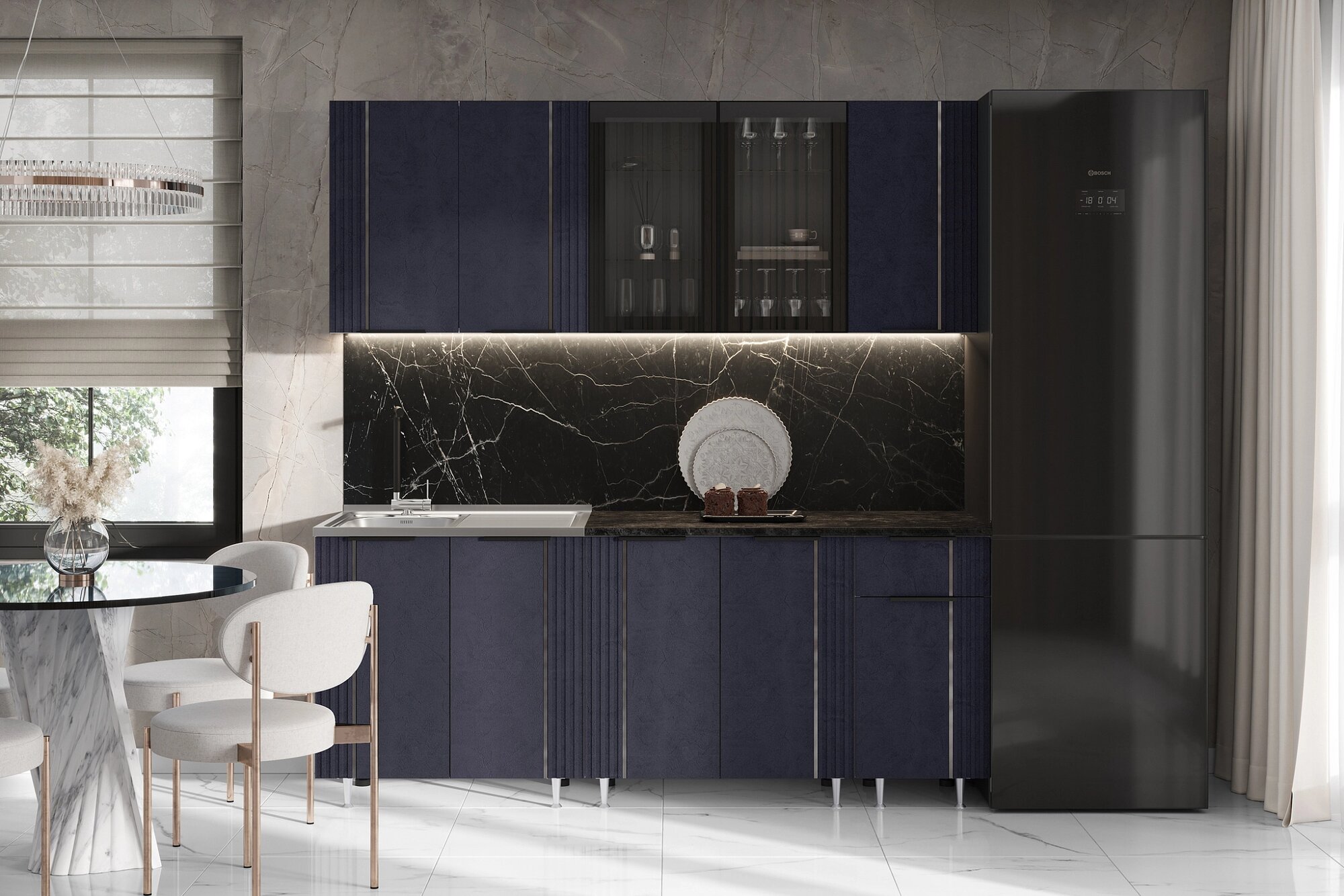 Кухня Виктория 2,0м (490) (Пластер Индиго, Графит (Кастилло темный))