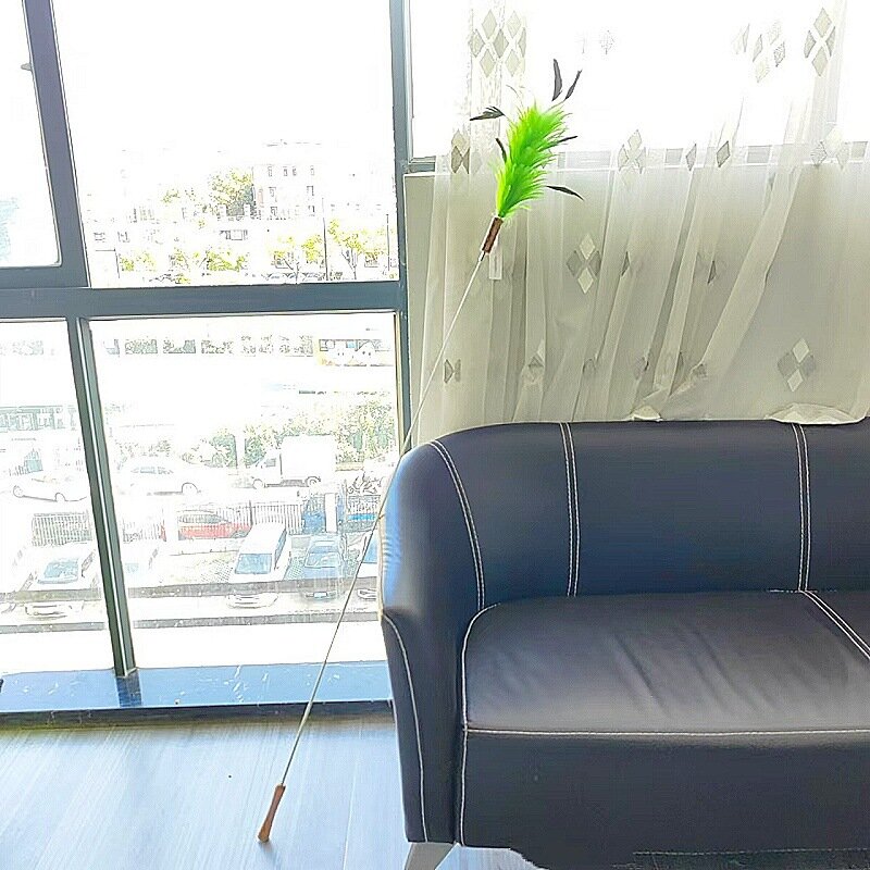 Кошачья игрушка супер-длинный стек с куриным хвостом/страусиные перья. Коктейльный цветок кошачий палец зеленый (не