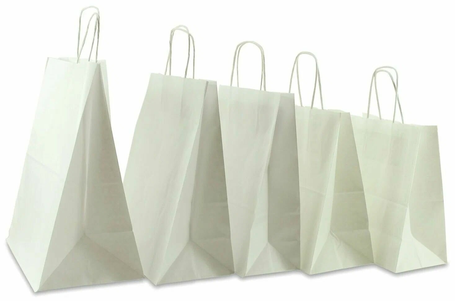 Пакет крафт без печати 10 шт в упаковке, белый, круглая ручка 22 х 12 х 28 см