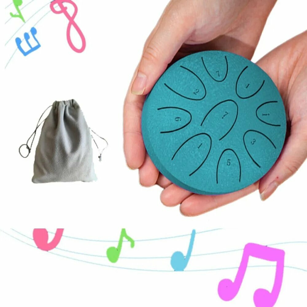 Глюкофон 4-дюймовый стальной 9 нот перкуссионный барабан с палочками и сумкой для медитации и релаксации