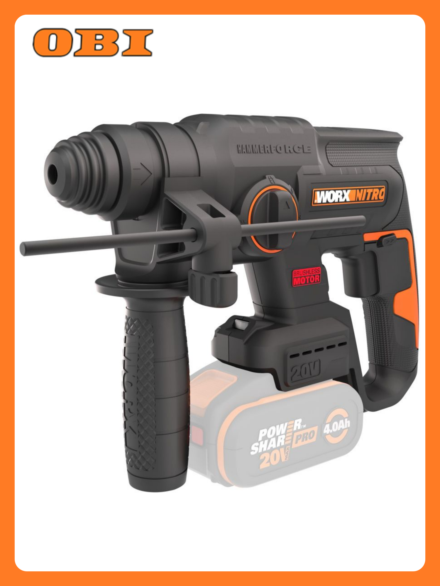 Перфоратор аккумуляторный WORX WX381.9, бесщёточный, 20В, без аккумулятора и ЗУ