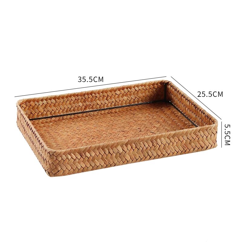 Оранжевый плетеный поднос для фруктов и ключей, 35,5x25,5x5,5 см, натуральная вязка