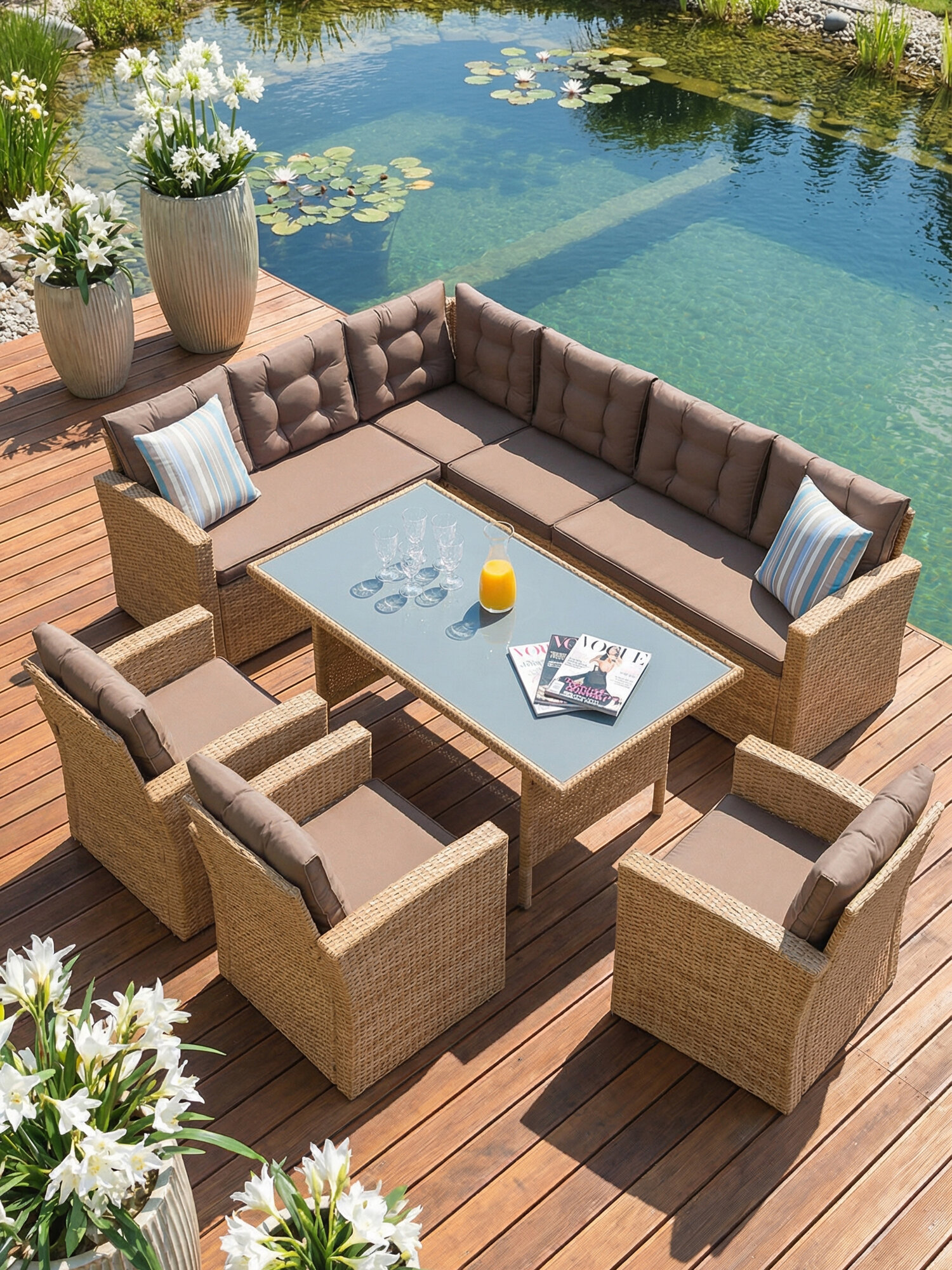 Комплект для обеда и отдыха из искусственного ротанга Палермо Корнер-8 плюс, пшеничный