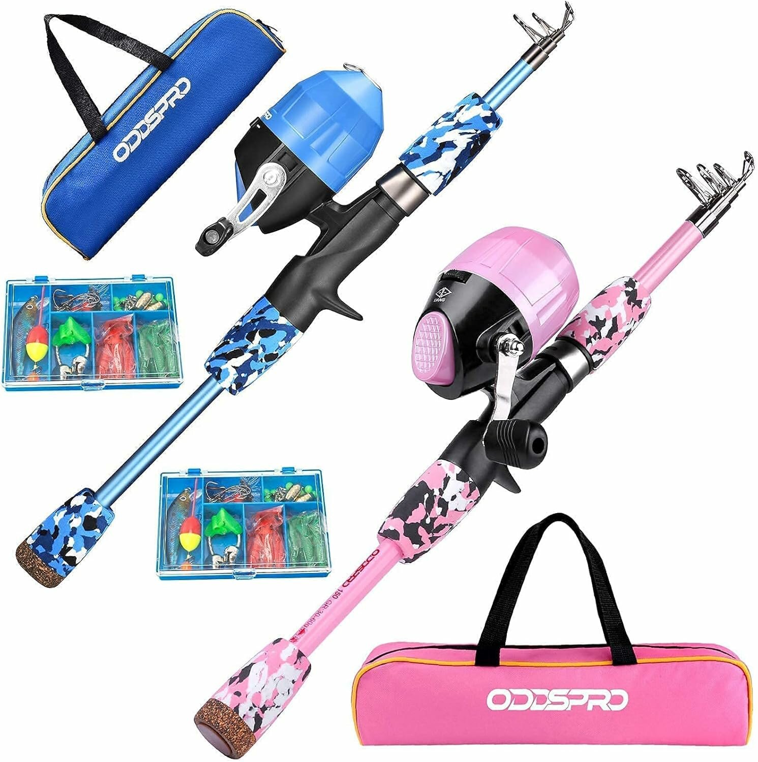 Детская удочка с приманкой и сумкой для переноски, синий + розовый - комплект, 150 см + 120 см