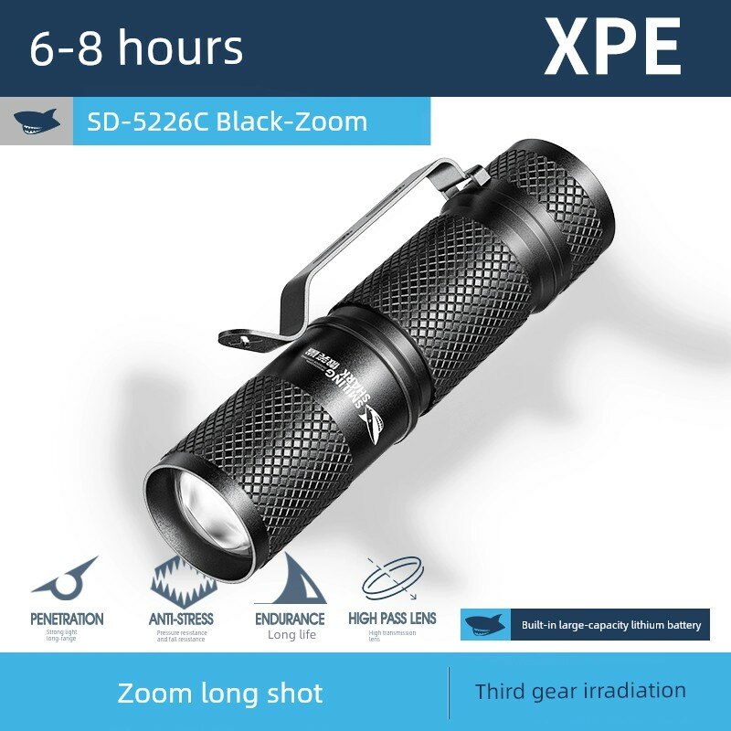 Мини-фонарик Smiling Shark, портативный, с высокой яркостью, из алюминиевого сплава, перезаряжаемый, для дома,