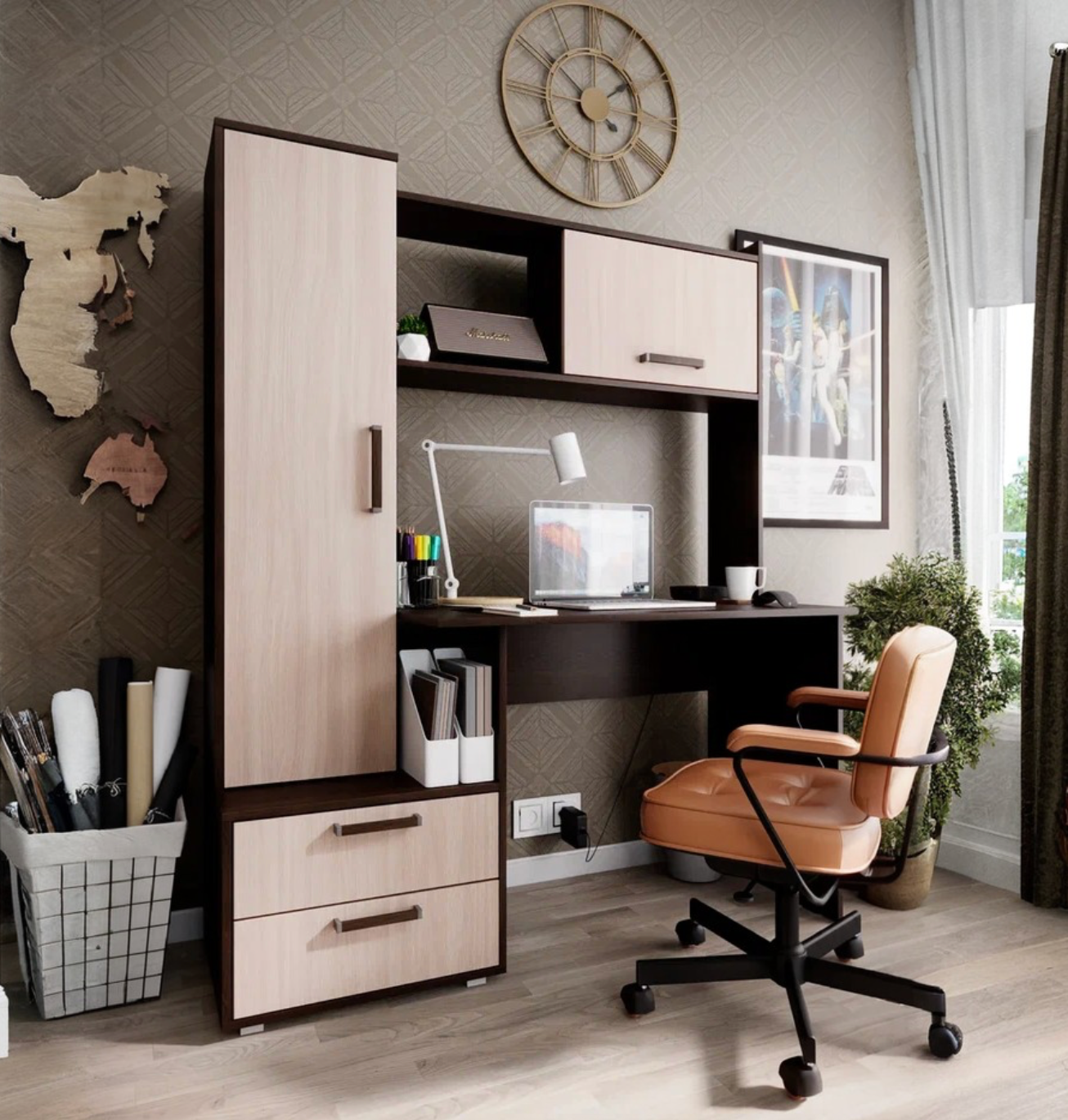 Стол компьютерный Квартет-9 (1400*1716*550), венге/дуб молочный