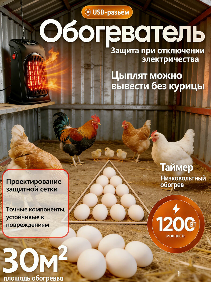 Лампа тепловентилятор Е27 светодиодная для обогрева кур, щенков, цыплят, свиней, курятника, брудера