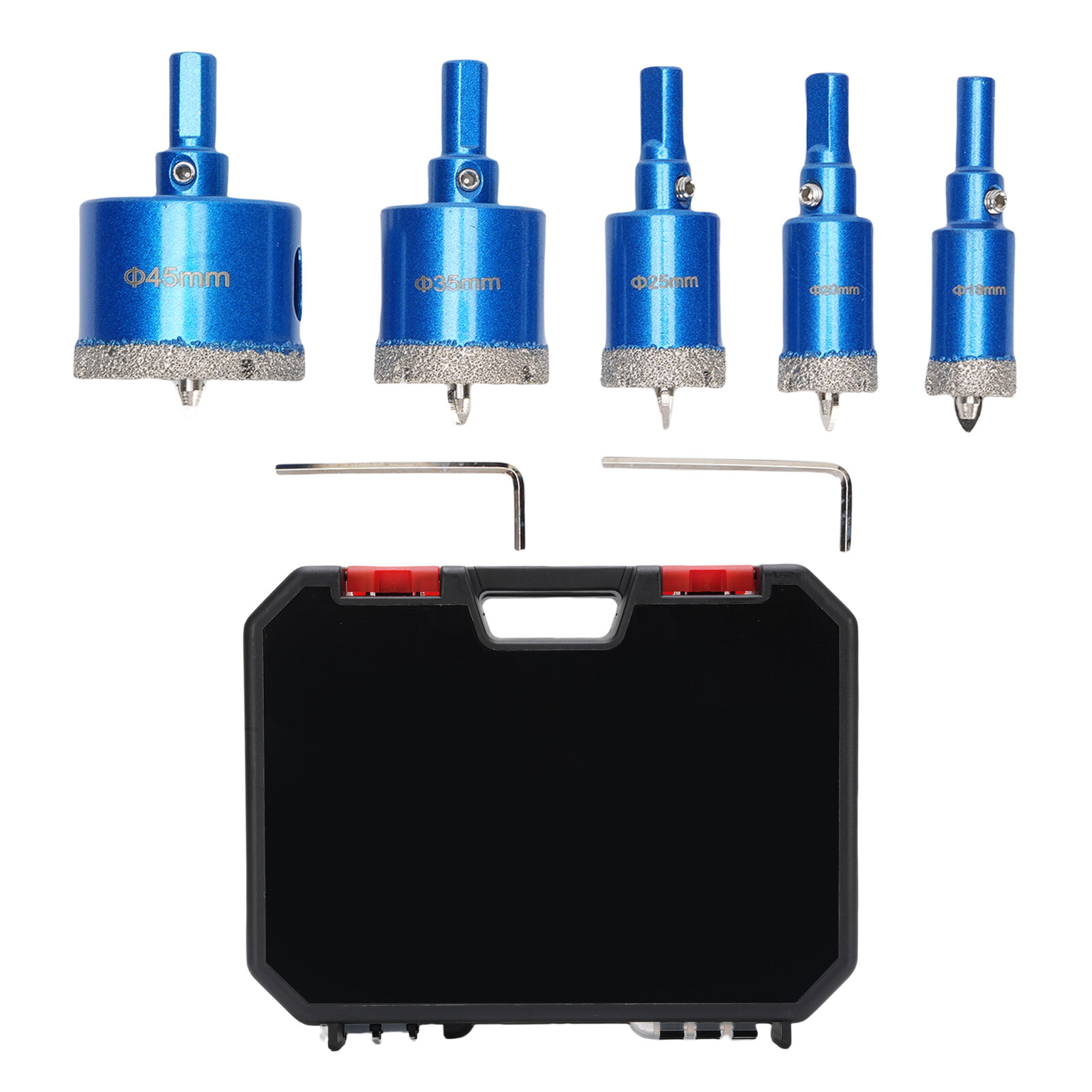 5 шт, набор алмазных сверл, сверл 18, 20, 25, 35, 45 мм, 10 мм, треугольный хвостовик, открывалка для керамической плитки, стекла, мрамора