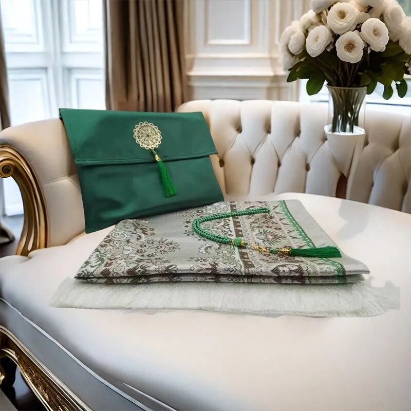 Мусульманских Дорожный молитвенный коврик для намаза (намазлык) с молитвенными бусинами и сумкой для хранения,110 см х 70 см, Набор из 3-х