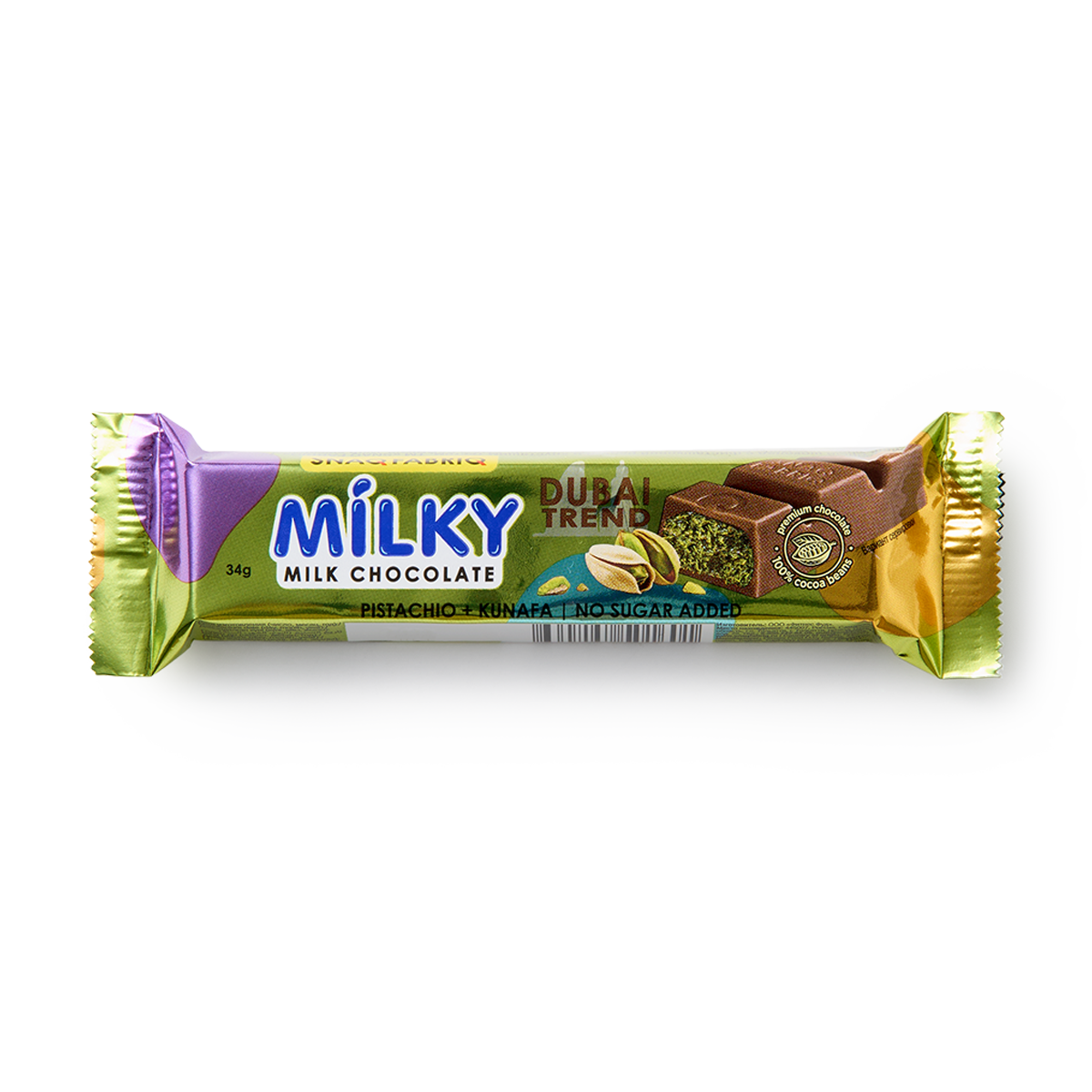 Молочный шоколад Snaq Fabriq с фисташковой пастой и хрустящим тестом