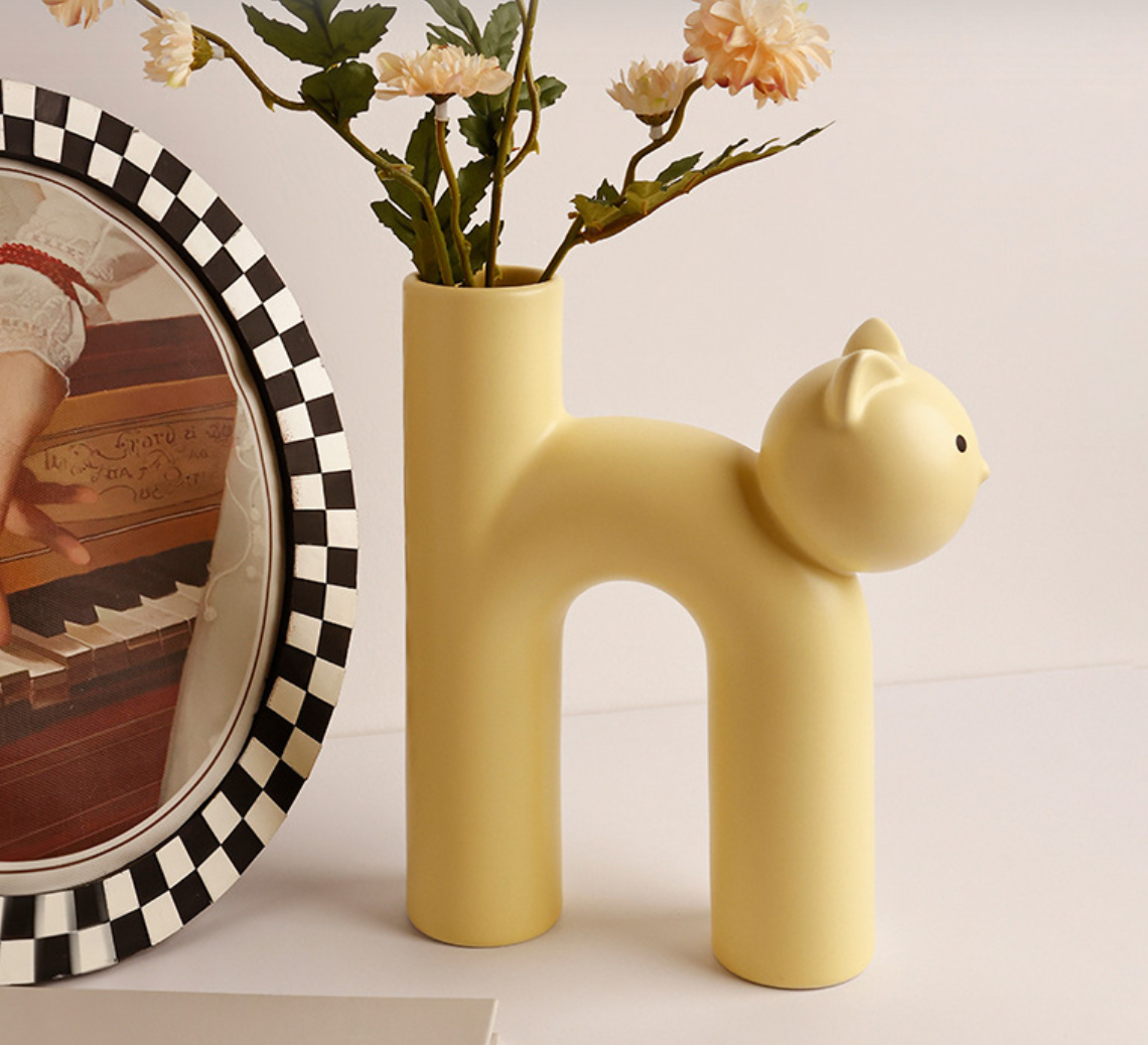 Ваза IKEA tube cat, керамическое домашнее украшение для рабочего стола, светло-желтая, 18×6,5×21 см