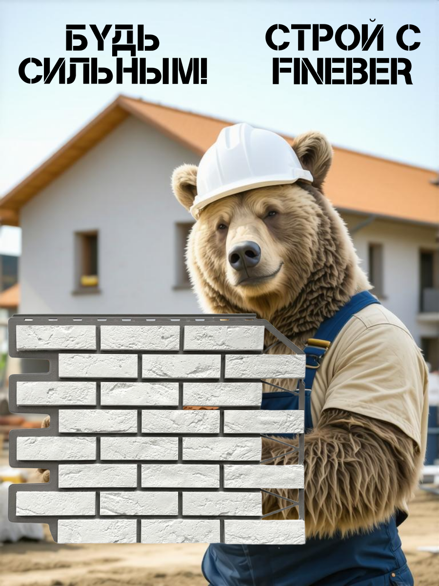 Фасадная панель FINEBER "Кирпич Баварский", белый цвет, 59x79 см, 10 шт