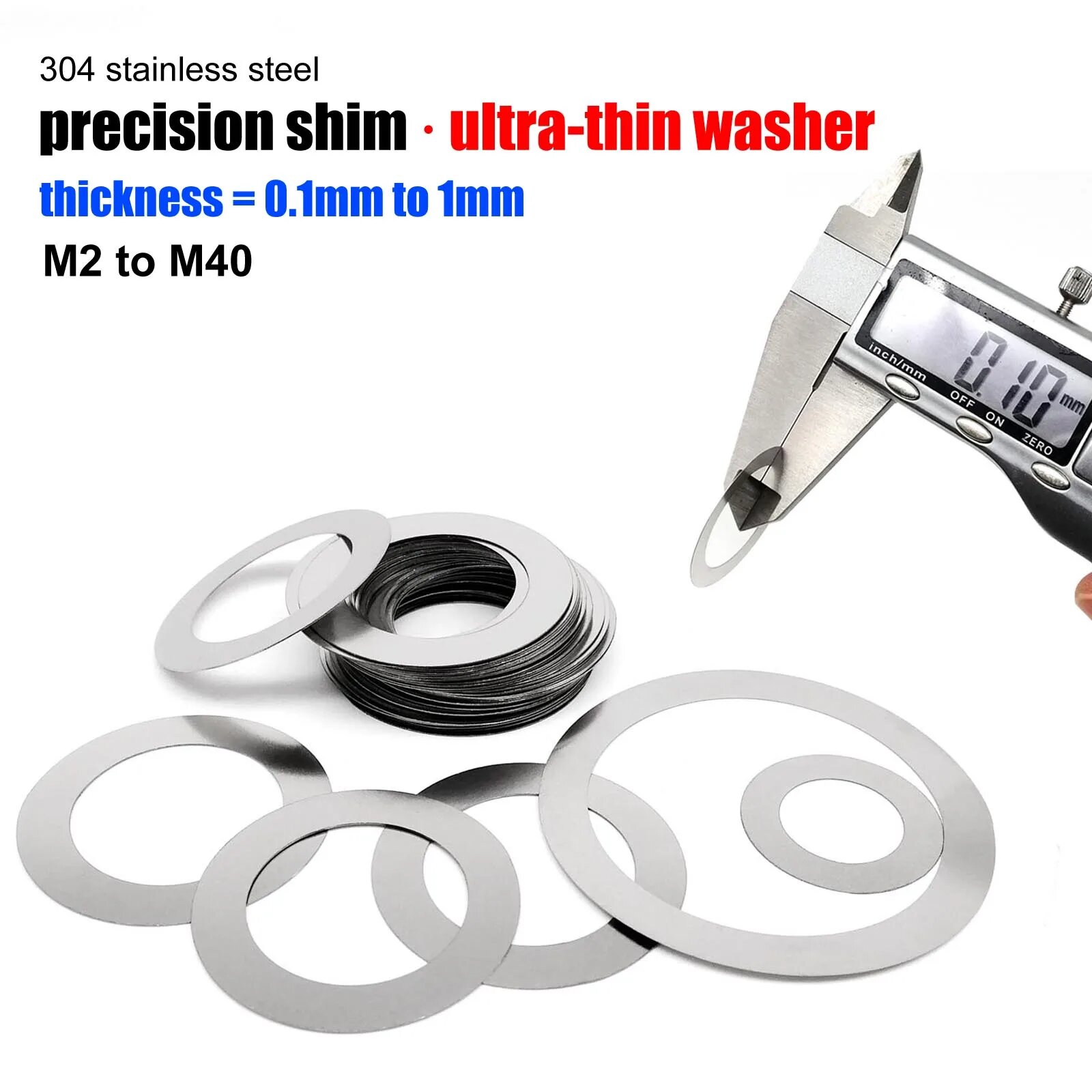 Ультратонкие шайбы HZYUEGOU из нержавеющей стали 304 M2-M40 0.3mm thick, M18x25xThick 10pcs