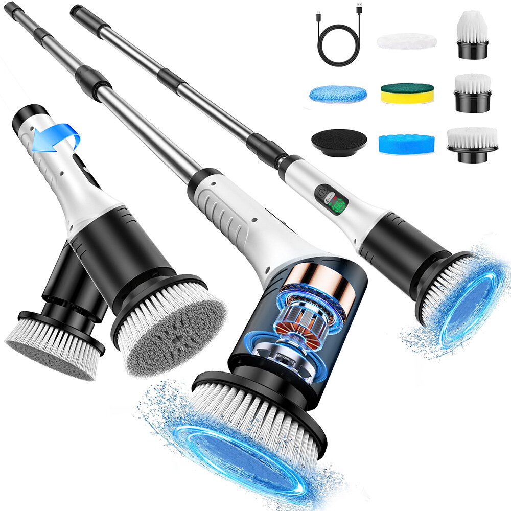 Кросс-бордерная новая многофункциональная беспроводная электрическая чистящая щетка, полностью автоматическая, вращающаяся, телескопическая, ручная, с цифровым дисплеем, длинная ручка для чистки