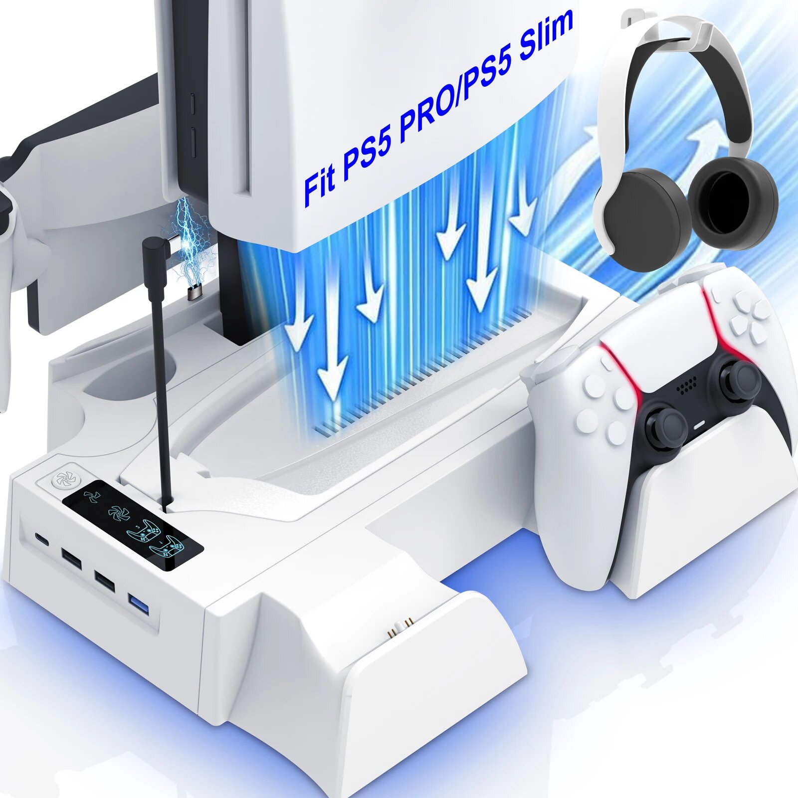 Подставка для PS5 с подсветкой и зарядкой для контроллеров