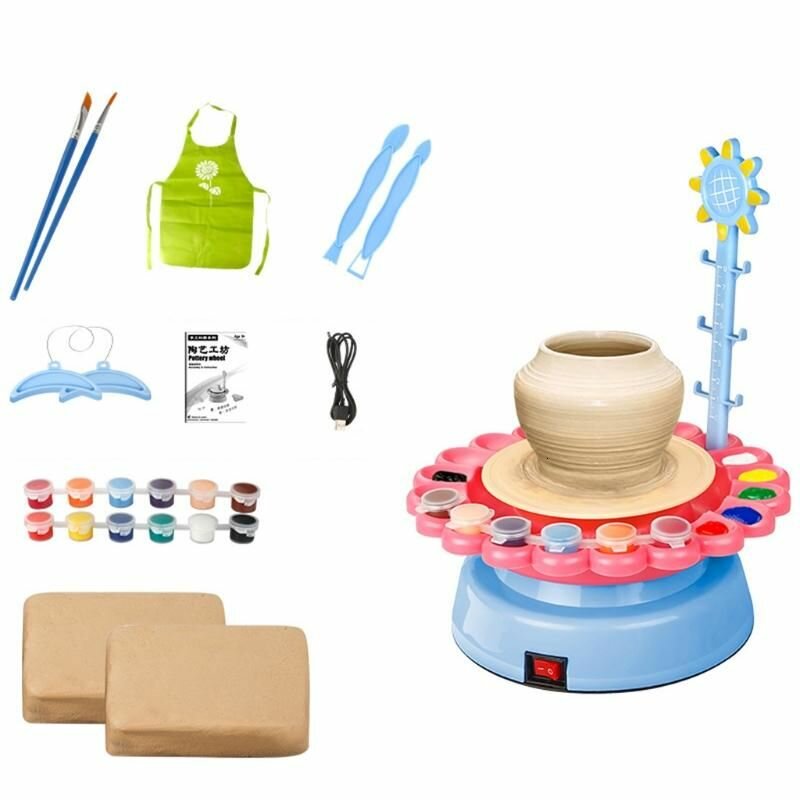 Гончарный круг для лепки, Розовый гончарный устав + белая керамика 2 упаковки + аксессуары