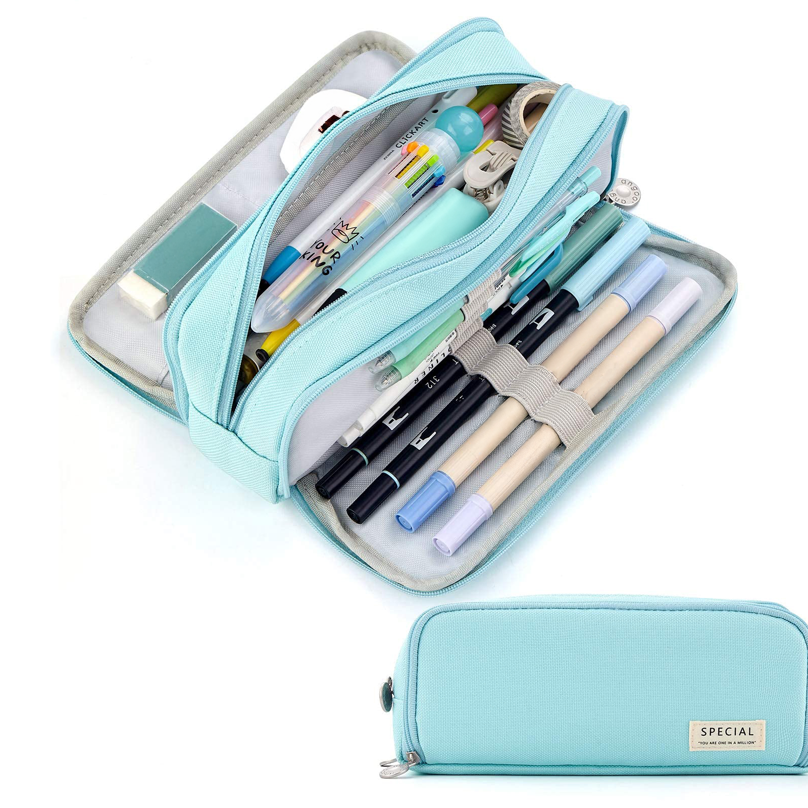 Чехол для карандашей большой ёмкости 3 отделения сумка для ручек для школы подростка девушки мальчика мужчин женщин размер 8.46*2.76*3.54 дюйма (21.5*7*9 см) вмещает до 50 карандашей или ручек с металлическими зippers