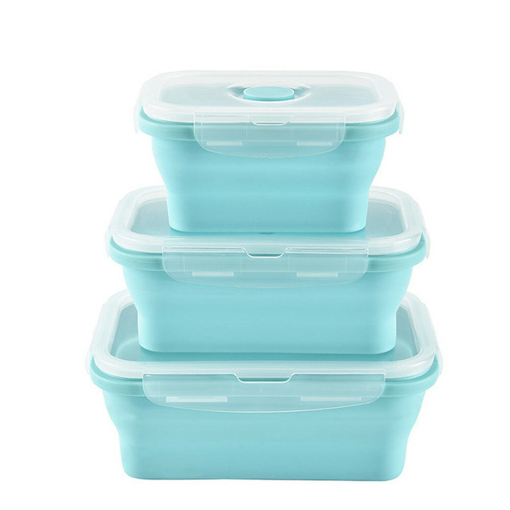 3pcs Контейнеры для хранения еды из силикона с крышками, размеры L 18*12*6.5cm 800ml, M 16*10.5*6.3cm 500ml, S 12.5*9.5*6.3cm 350ml, цвета Розовый/Синий, лёгкие, герметичные, безопасные для посудомоечной машины, без BPA
