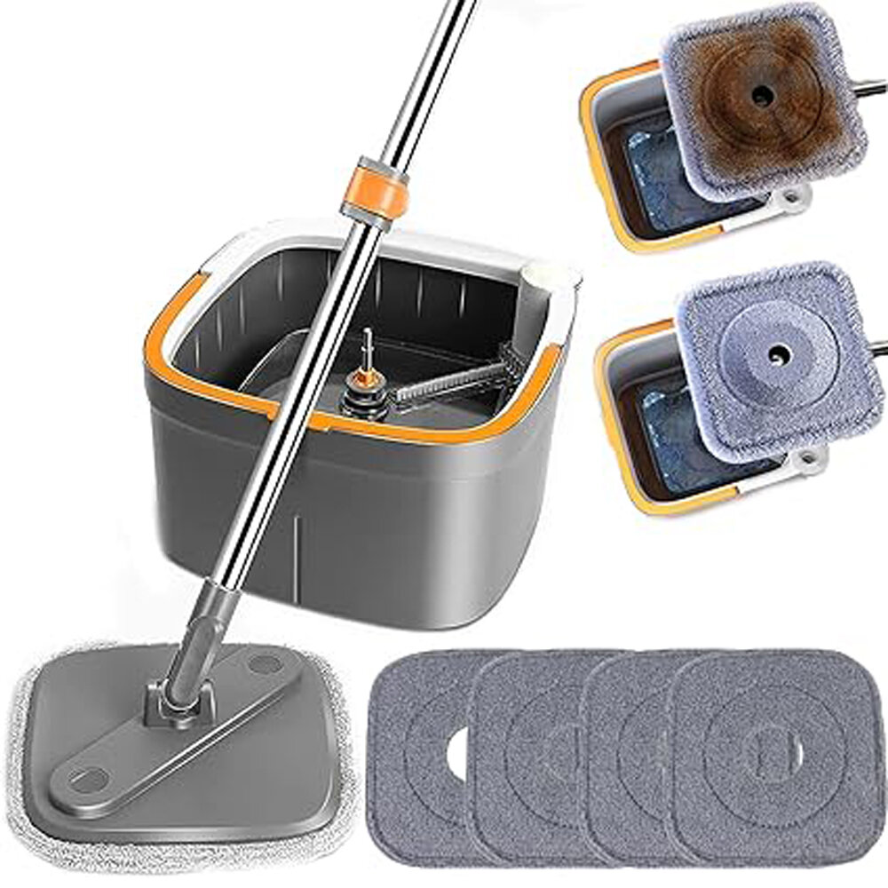 Автоматическая отжимная мопа плоская для полов с микрофибровым насадком и системой ведра, набор для дерева, ламината, плитки, влажной и сухой уборки, 2 насадки, 4 насадки, 6 насадок (варианты), микрофибра, нержавеющая сталь, серый цвет, размеры мопы