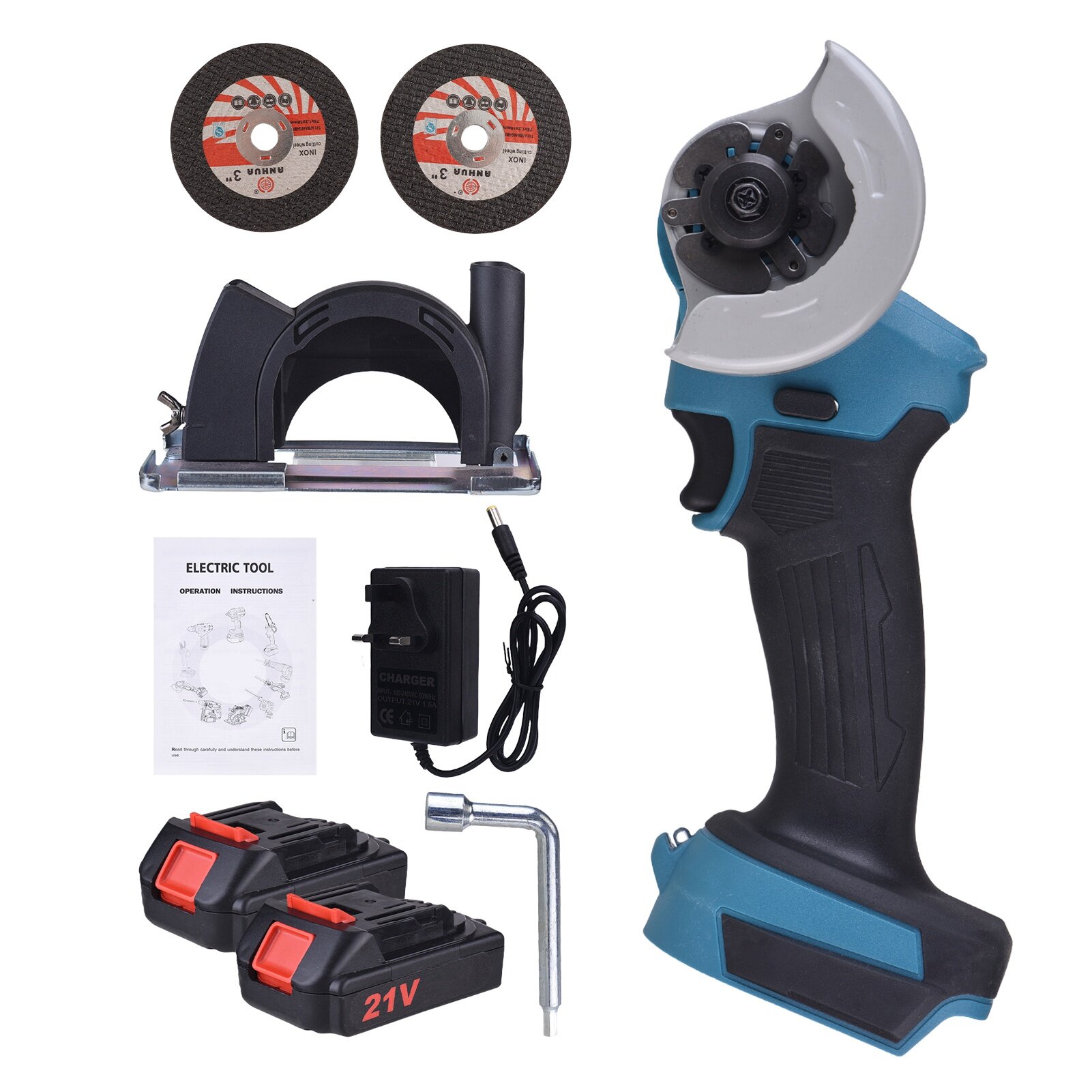 Аккумуляторная циркулярная пила, ручная угловая шлифовальная машина с нескользящей ручкой, перезаряжаемый отрезной инструмент для резки металла, дерева, плитки и мрамора, 3-дюймовая пила для работы одной рукой, 2 батареи (вилка для Великобритании)