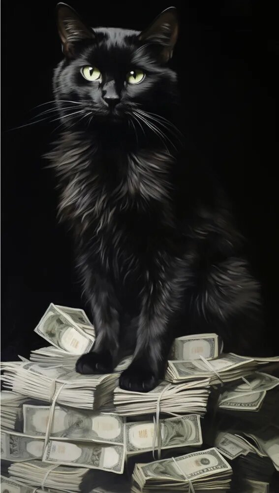 Алмазная Мозаика "Черный Денежный Кот" 40X50 См Алмазная Вышивка / Картина Стразами Подарков / Украшения