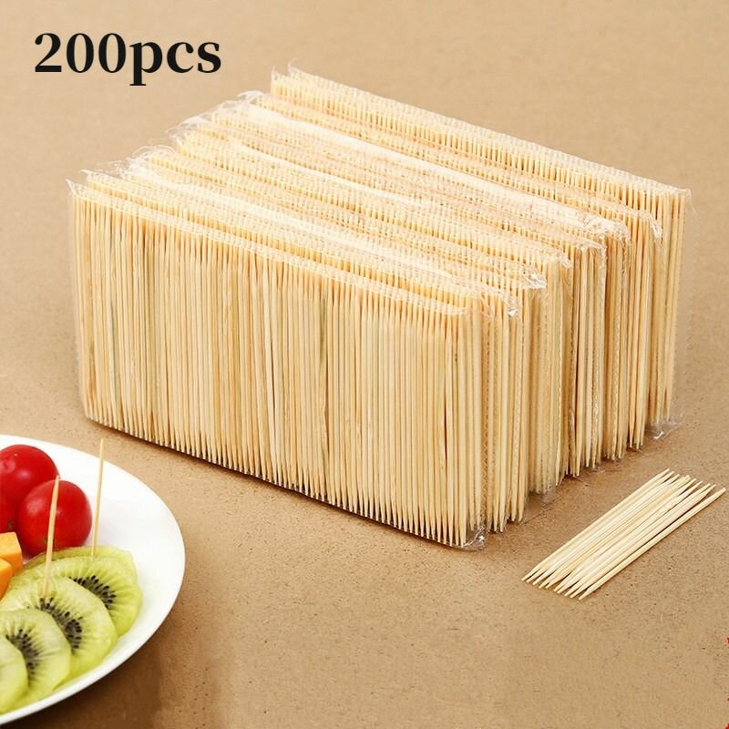 Зубочистки Бамбуковые 200 Шт. В Индивидуальной Упаковке,6.2 См, Двусторонние, Деревянные, Для Ухода За Полостью Рта