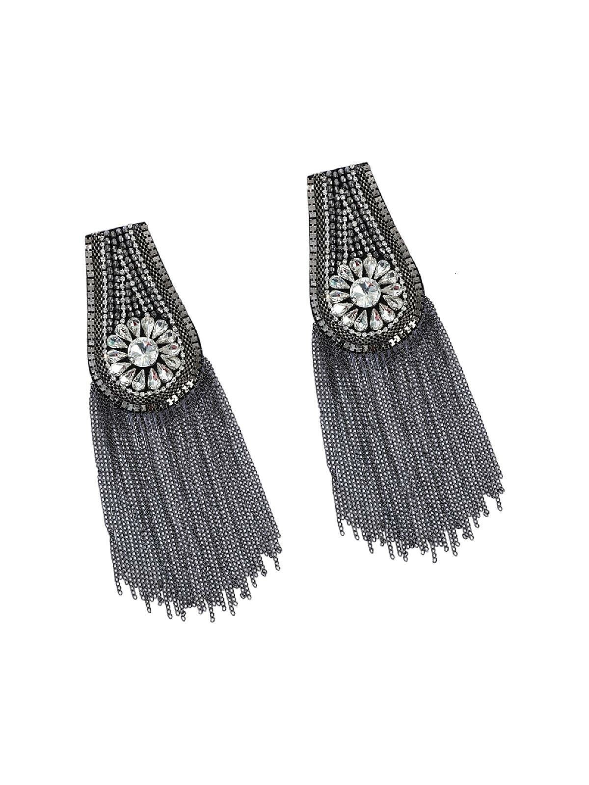 Накладные плечевые нашивки со стразами для одежды, Серовато-черный