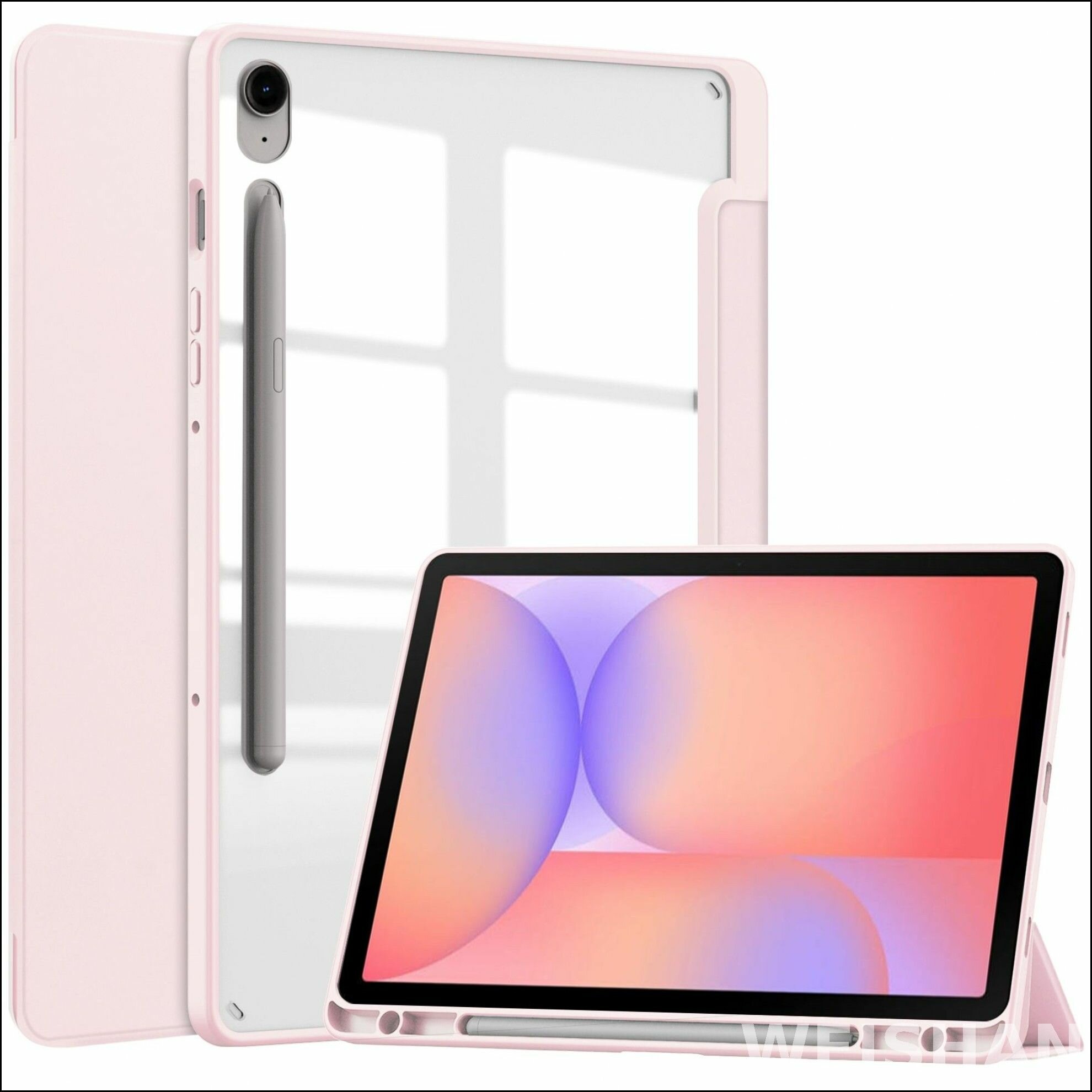 Чехол для Samsung Galaxy Tab S10 FE/ Tab S10 Lite/ Tab S9/ Tab S9 FE SM-X526, SM-X710/X716, SM-X400/X406B, Защищенная от падений магнитная подставка тройного сложения, Прозрачная спинка