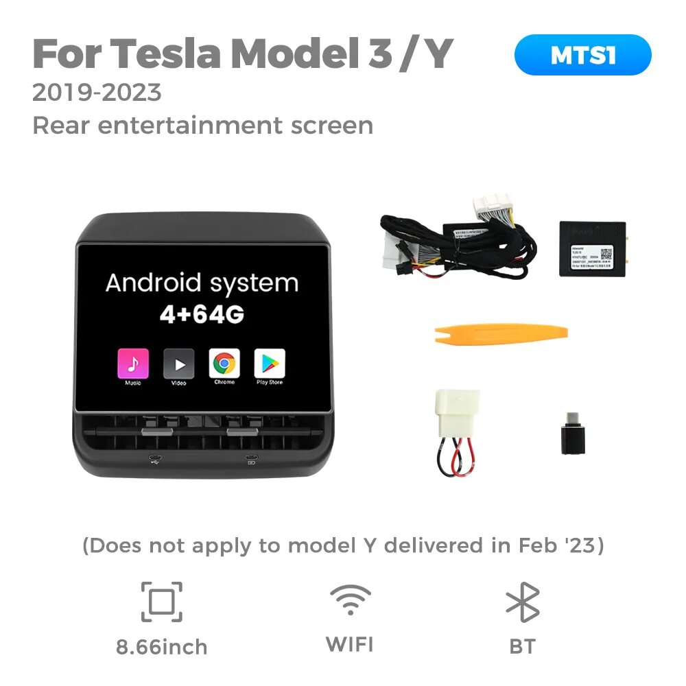 Задний дисплей автомобиля для Tesla Model 3 Y, панель управления кондиционером, 8,66 дюйма, экран Android, мультимедийный развлекательный видеоплеер Wifi version