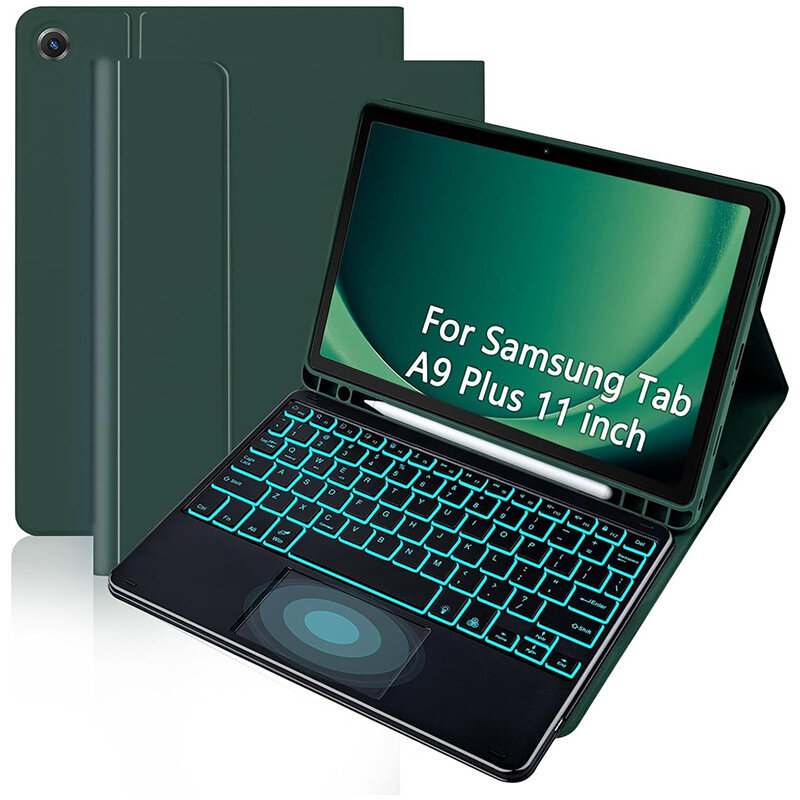 Samsung Tab A9 Plus 11-дюймовый SM-X210/X216/X218 Сенсорная подсветка Bluetooth Клавиатура 216 Слот для ручки Кожаный чехол Силиконовый