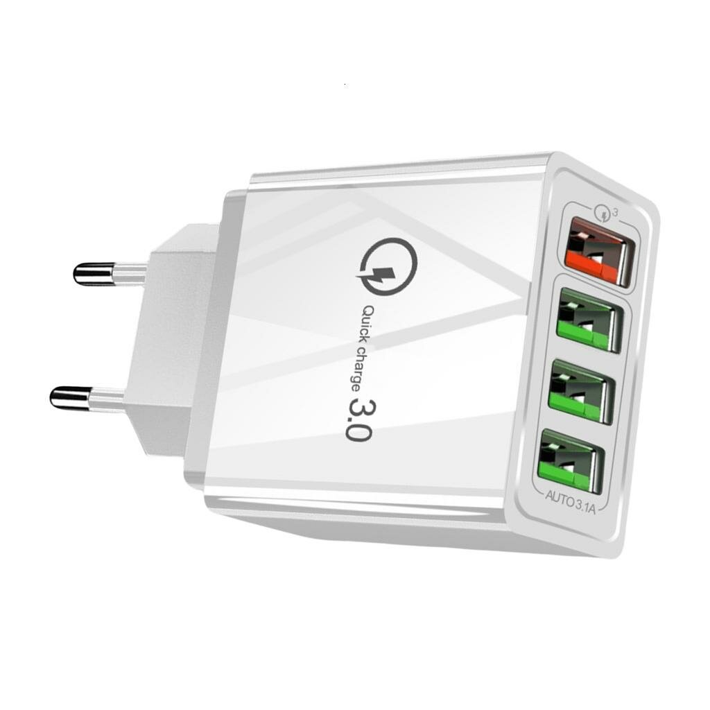 4-портовый USB-адаптер для зарядки, Белый - вилка европейского стандарта