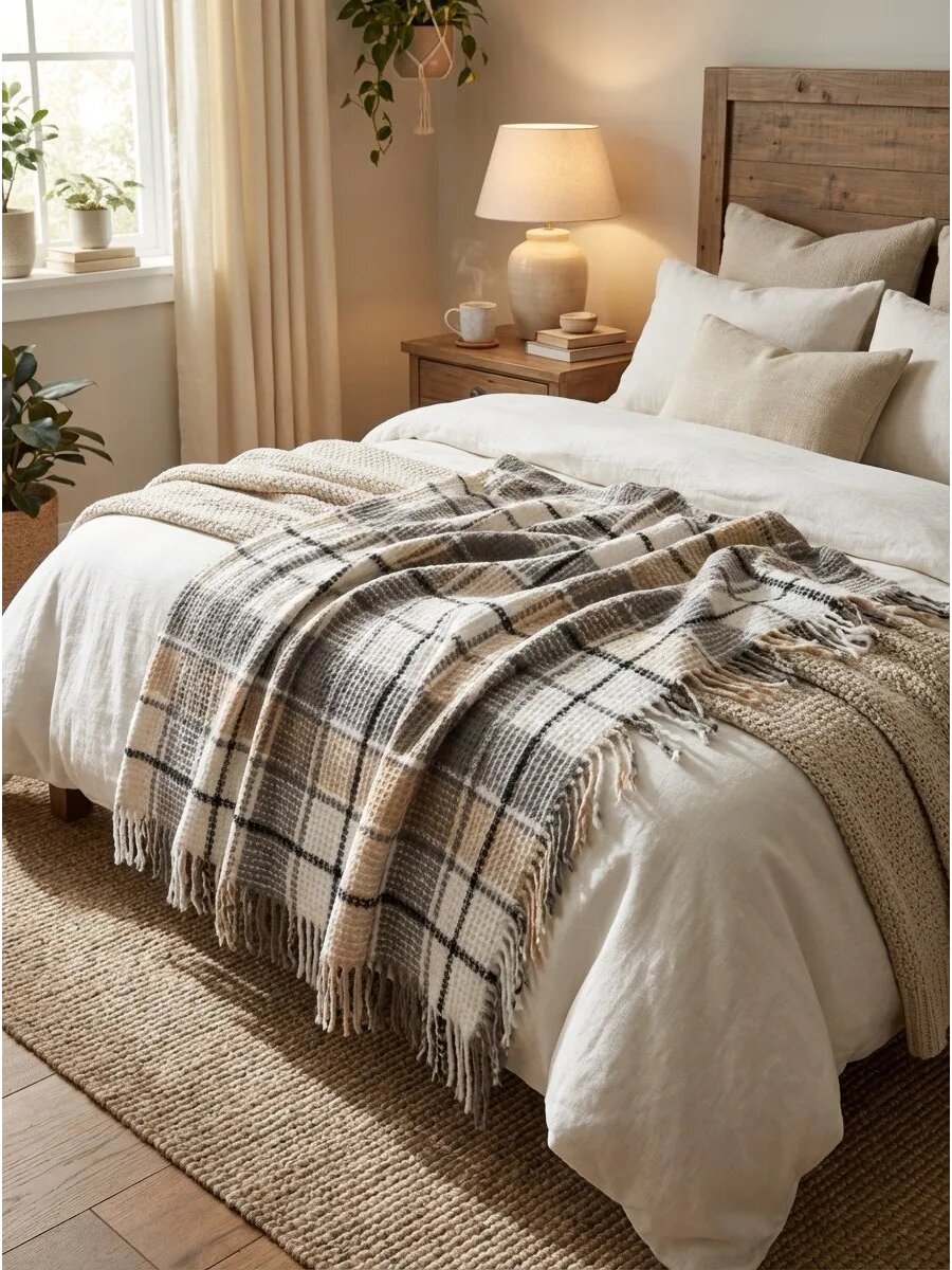 Плед Natali's Carpets на кровать и диван Natali's Carpets 180х220 с хлопком мягкий теплый Турция