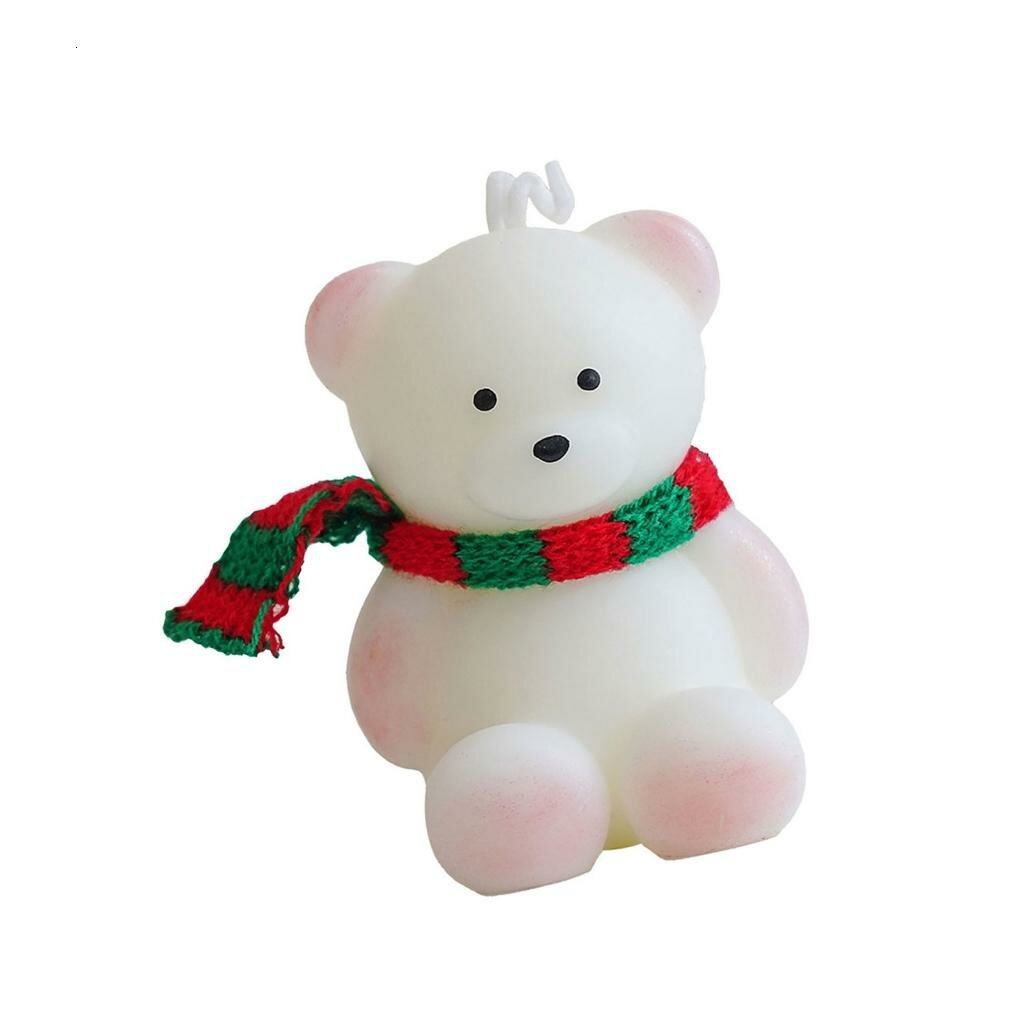 Свечка ручной работы в форме мишки с ароматом осени, Белый