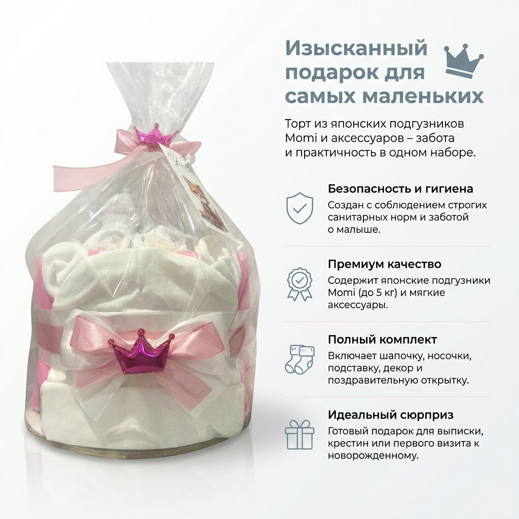 Торт из подгузников для девочки розовый мини