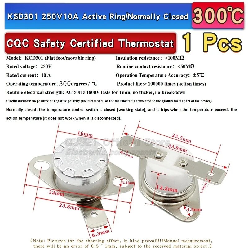 Термостат KSD301 300°C 10A NC