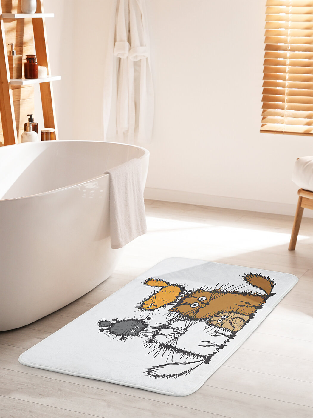 Коврик для ванной комнаты и туалета противоскользящий "Семейство котов" 60х100 см, JoyArty