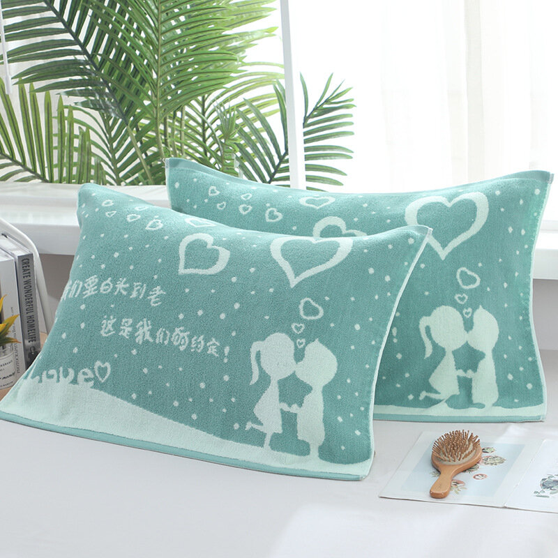 Чистая хлопковая махровая подушка-полотенце, мультяшное полотенце из 100% хлопка, впитывающее пот, утолщенное полотенце для подушки, для студентов и взрослых, высококачественное покрывало для зимы