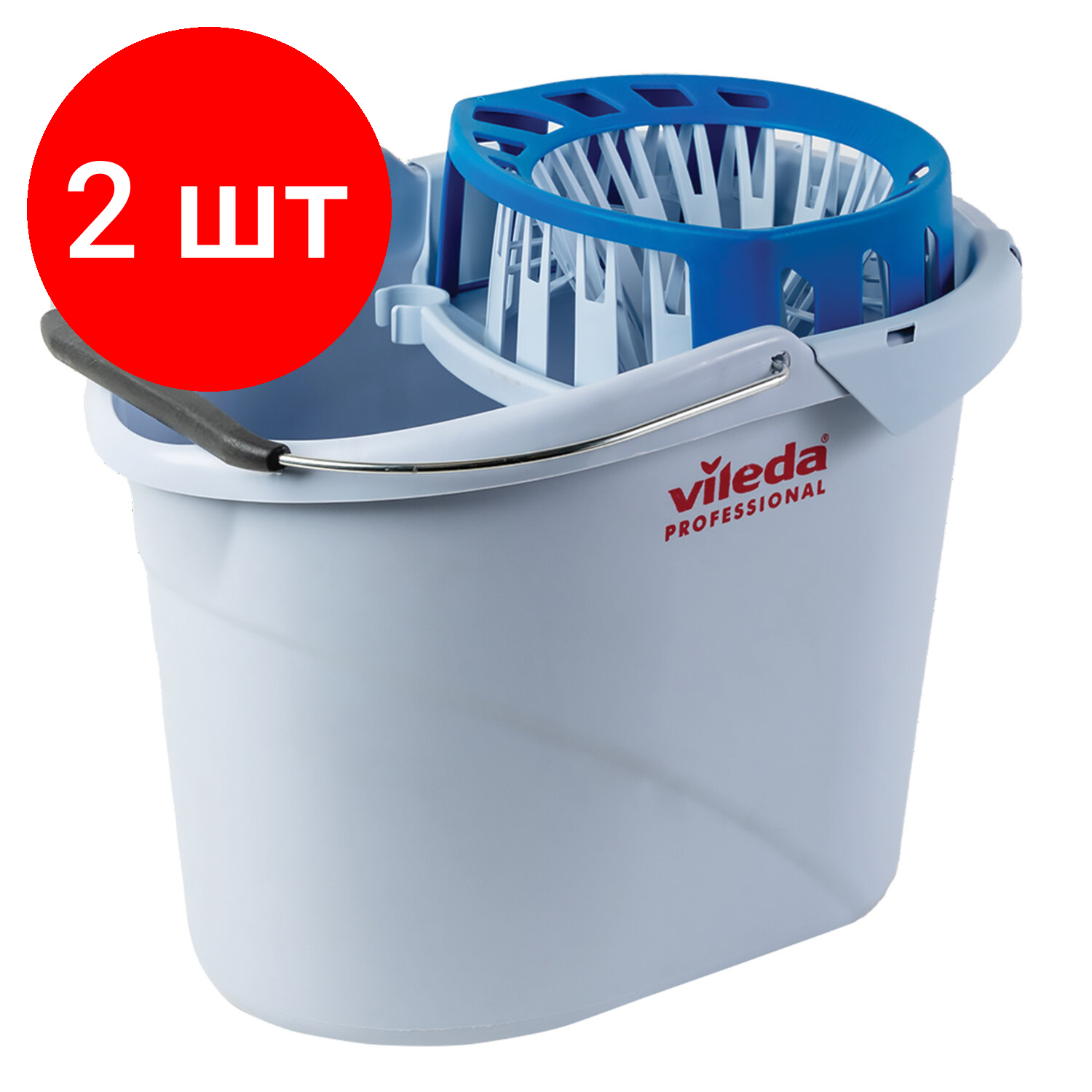 Комплект 2 шт, Ведро VILEDA "Супер-моп", с системой отжима для веревочных и ленточных МОПов, овальное, объем 10 л, 122705