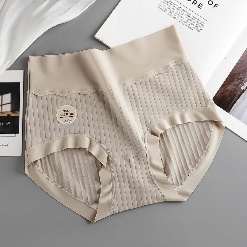 Антибактериальные новые хлопковые трусики с резьбой, ощущение кожи, класс 7A, длинноволокнистый чистый хлопок, контроль живота, женские плюс-размерные трусики с высокой талией, треугольные, полностью хлопковые