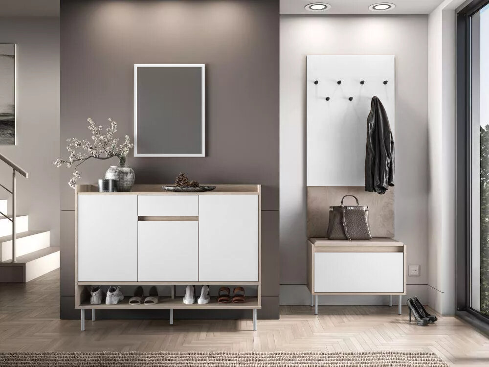 Прихожая Джени 03 Белый Снег 8685 BS Дуб Сонома Светлый 3025 PR NEW 189x34x198 см, GOODFORM