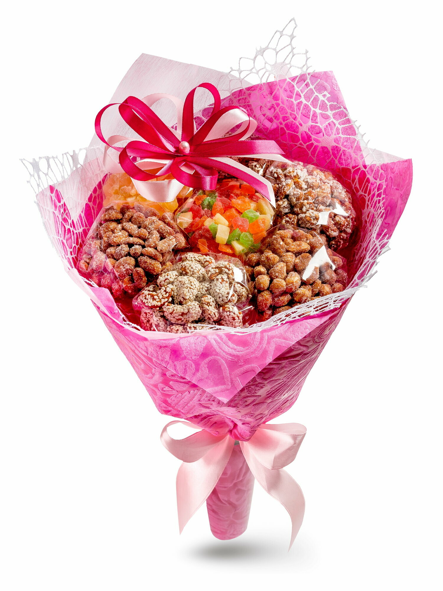 Букет из сладостей и цукатов "Хорошего настроения", 490 гр (малиновый)