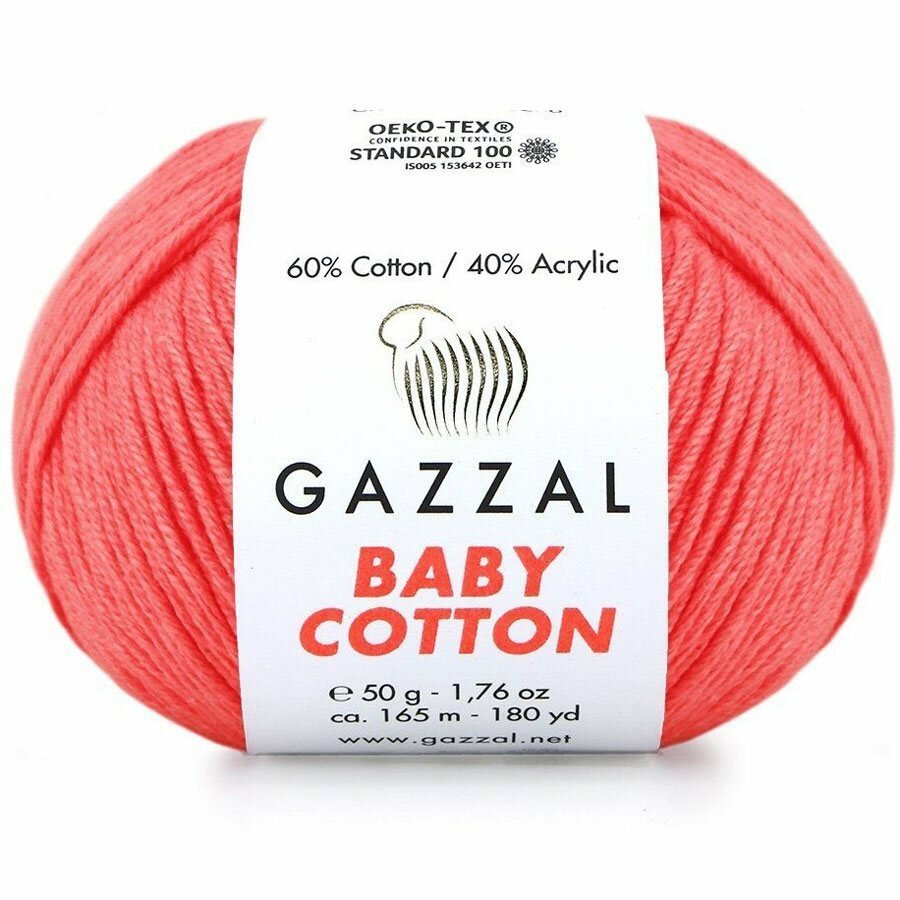 Пряжа Gazzal BABY COTTON 3460 св. коралл (5 мотков)