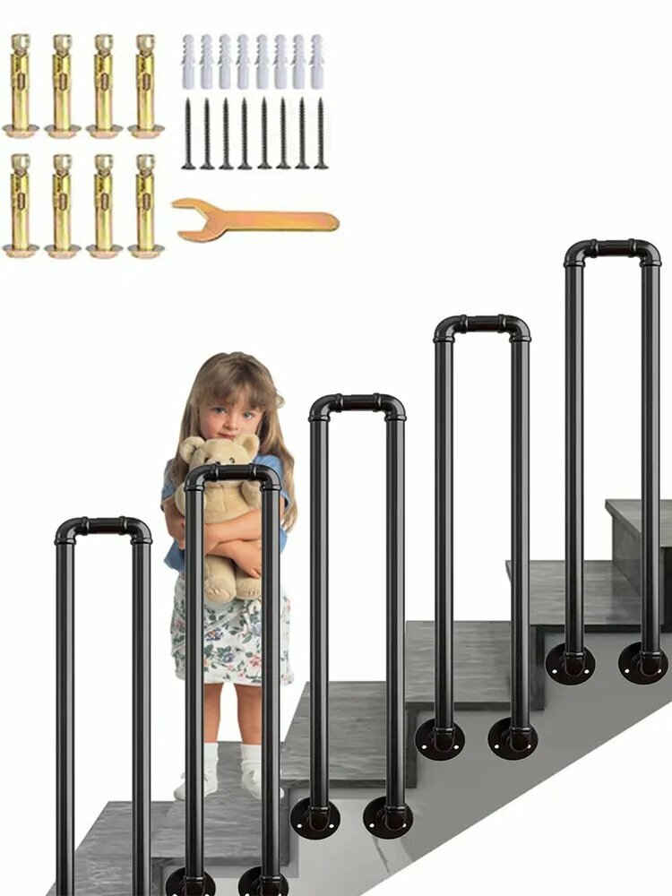 Напольные Перила 85/95/105cm ограждение для лестницы лофт Боковая установка, черный