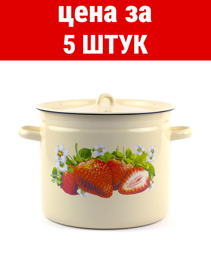 Комплект 5 шт, кастрюля эмаль 9.0Л сочная клубника лысьва